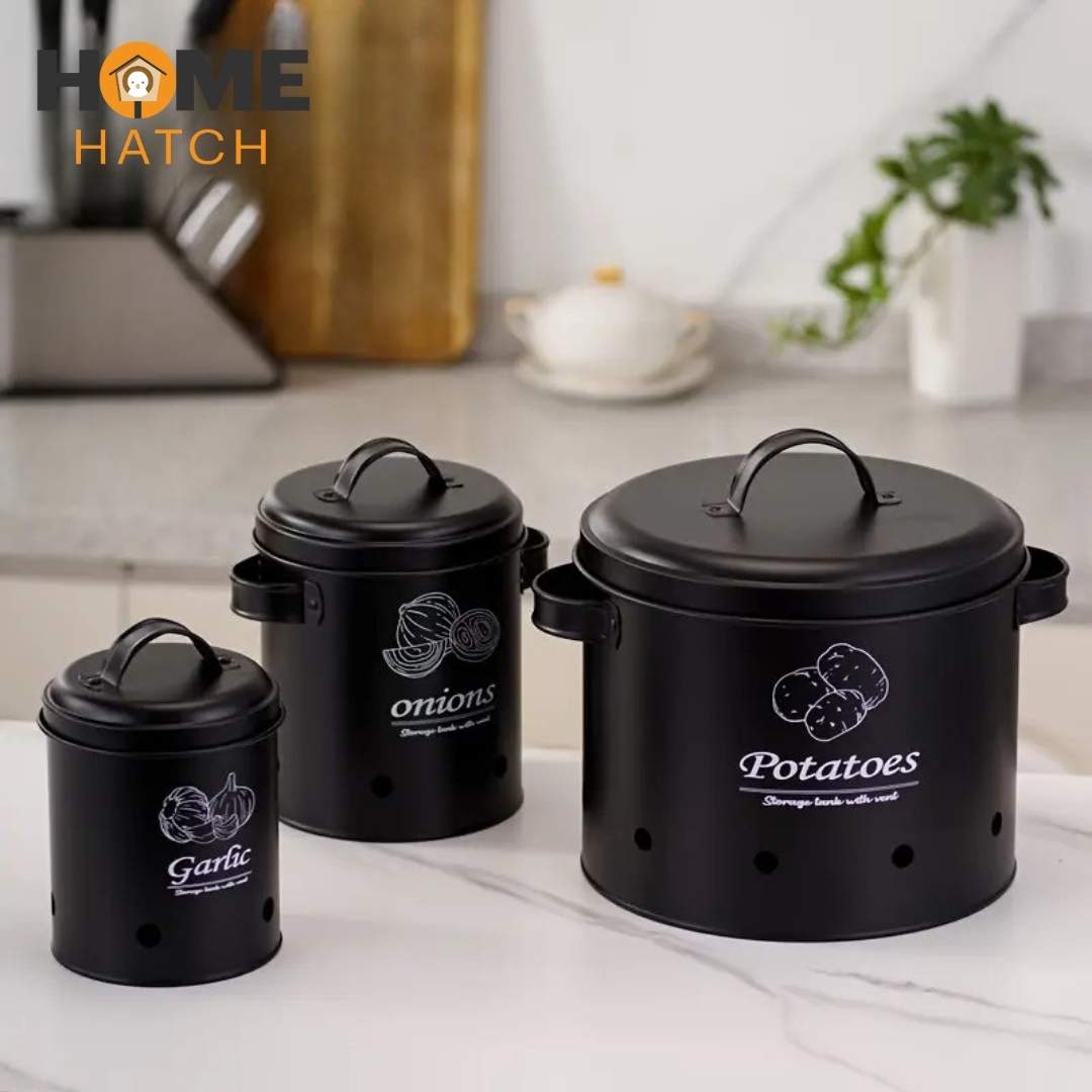 Metal Potato, Onion & Garlic Storage Containers – Set of 3